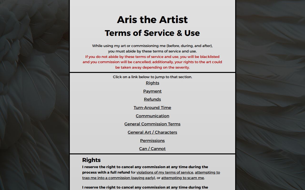 Aris the Artist | Terms of Server & Use